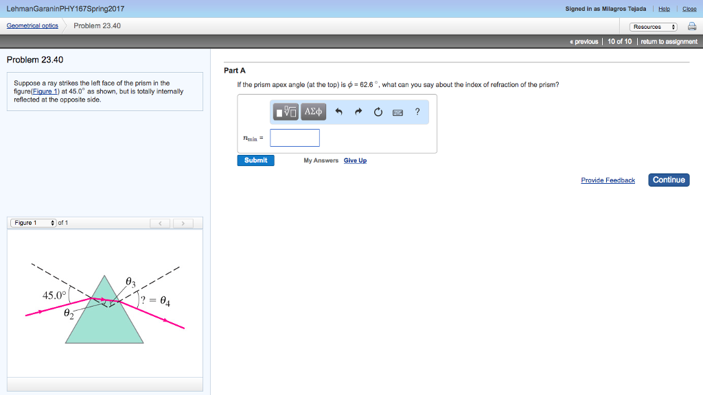 Solved Suppose a ray strikes the left face of the prism in | Chegg.com