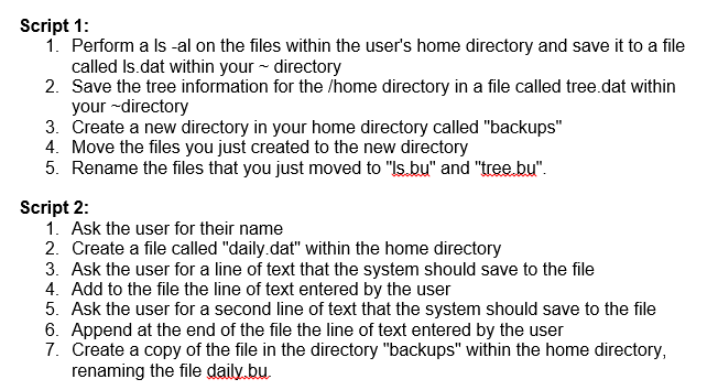 Solved Script 1: 1. Perform a Is -al on the files within the | Chegg.com