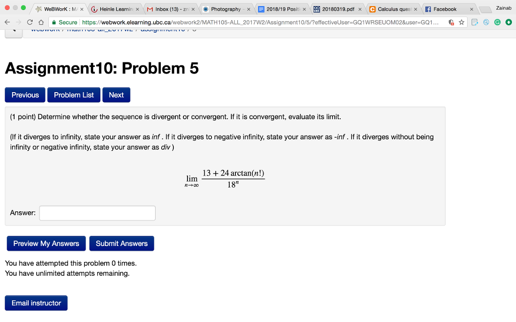 Solved ? ? ?WeBWorK : M × (1, Heinie Learnir × MInbox (13). | Chegg.com