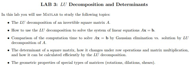 LAB 3: LU Decomposition and Determinants In this lab | Chegg.com