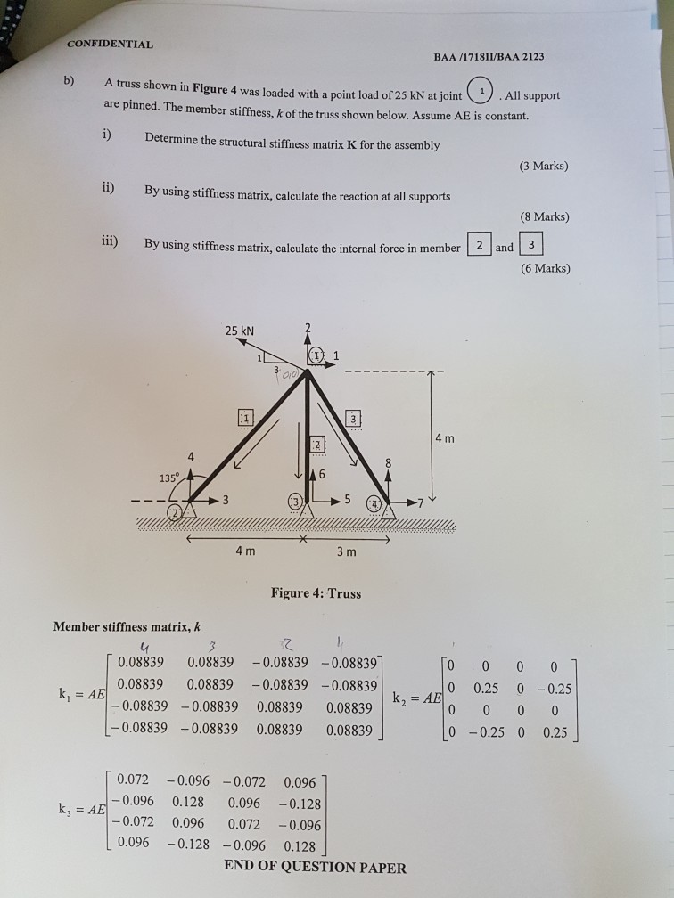 Solved CONFIDENTIAL BAA /1718II/BAA 2123 b) A truss shown in | Chegg.com