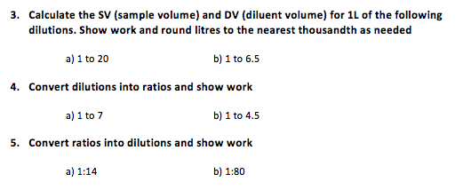 Solved 3. Calculate the SV (sample volume) and DV (diluent | Chegg.com