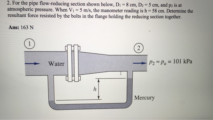 Solved For the pipe flow-reducing section shown below, D_1 = | Chegg.com