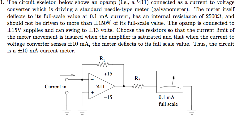 Solved 1. The circuit skeleton below shows an opamp (i.e., a | Chegg.com