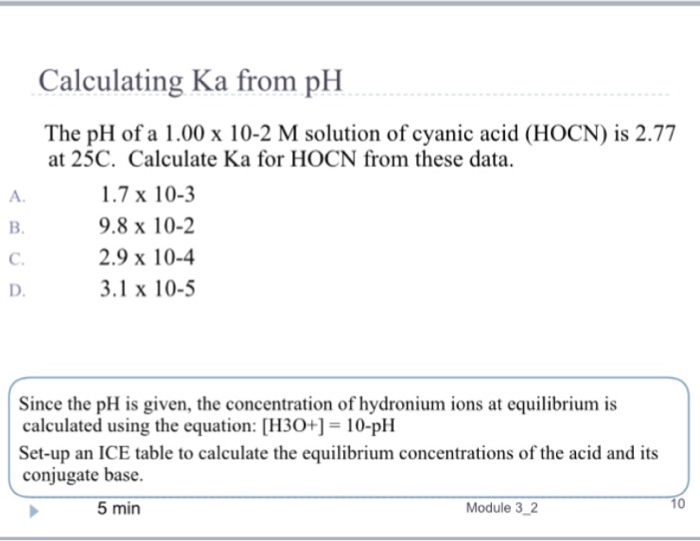 Solved The pH of a 1.00 x 10-2 M solution of cyanic acid | Chegg.com