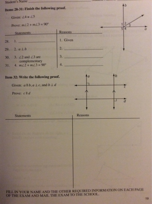 Solved Finish the following proof. Given: 4 = 5 Prove: m | Chegg.com
