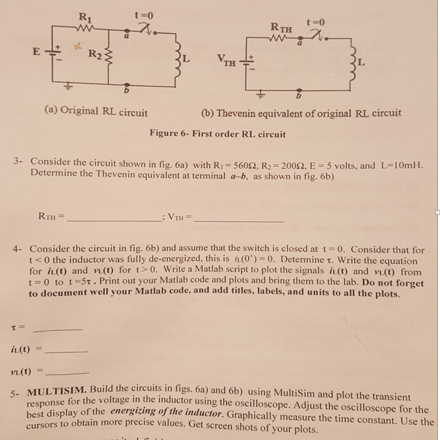 Solved Ta t-0 TH (a) Original RL circuit (b) Thevenin | Chegg.com