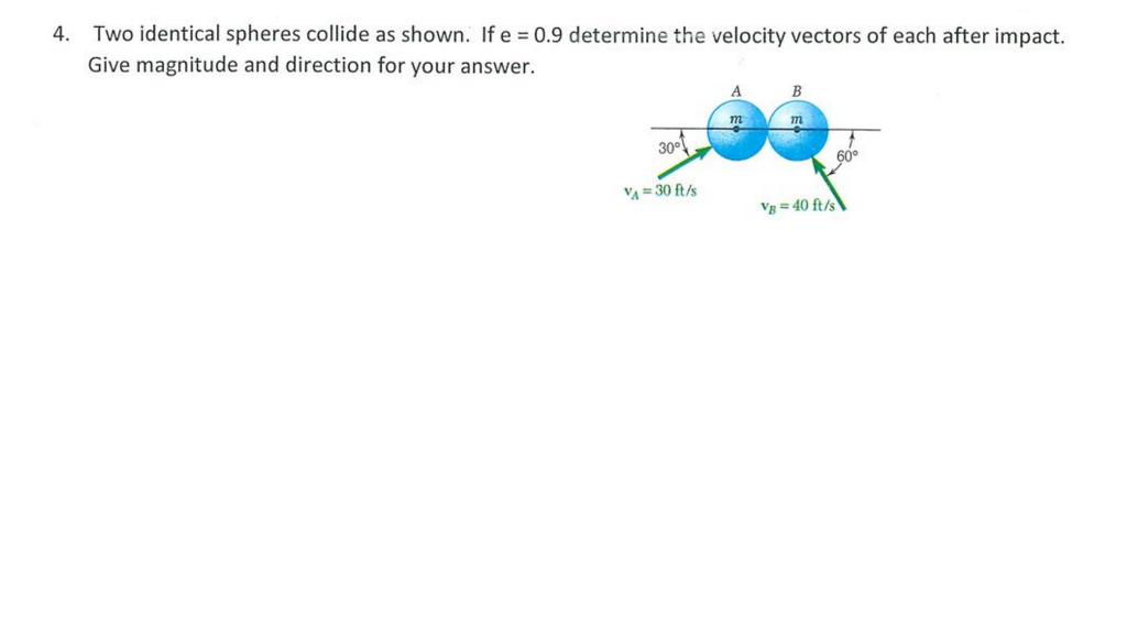 Solved Two identical spheres collide as shown. If e = 0.9 | Chegg.com