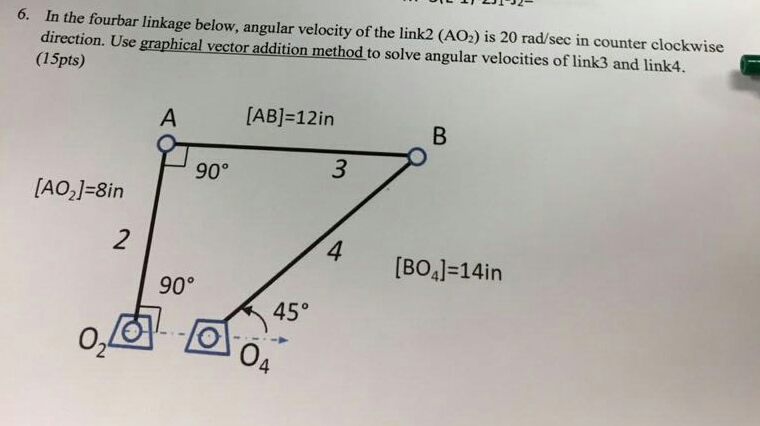 Solved 6. In the fourbar linkage below, angular velocity of | Chegg.com