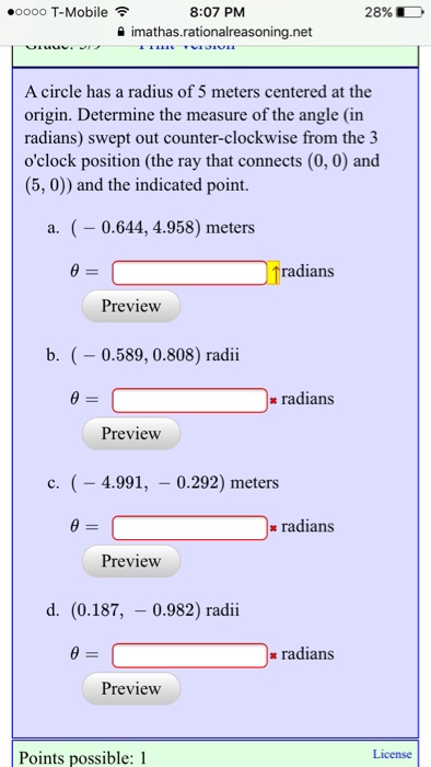 Solved A circle has a radius of 5 meters centered at the | Chegg.com