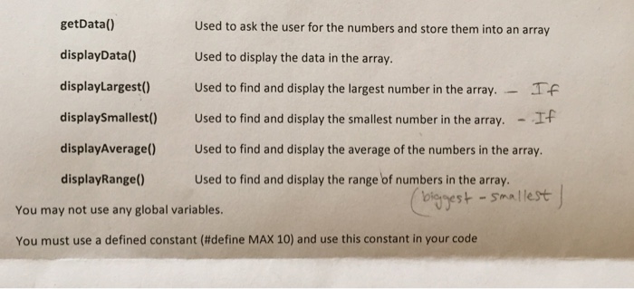 Solved getData() Used to ask the user for the numbers and | Chegg.com
