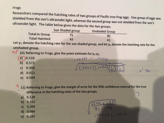 Solved Researchers compared the hatching rates of two groups | Chegg.com