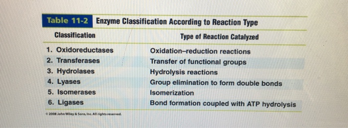 Solved Table 11-2 Enzyme Classification According to | Chegg.com