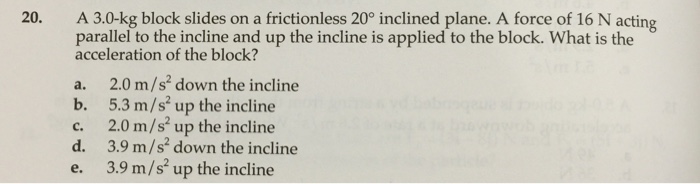 Solved A 3.0-kg block slides on a frictionless 20 degree | Chegg.com