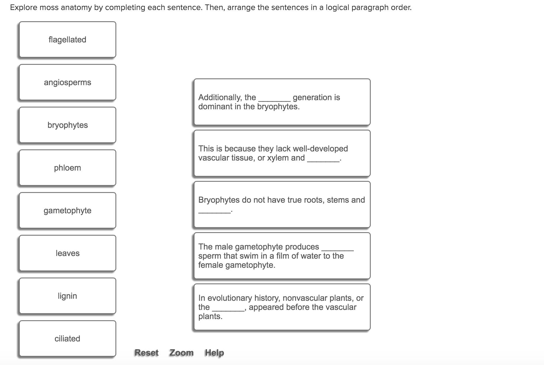Solved Explore moss anatomy by completing each sentence. | Chegg.com