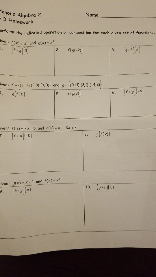 Solved onors Algebra 2 Name .3 Homework erform the indicated | Chegg.com Solved onors Algebra 2 Name .3 Homework erform the indicated | Chegg.com