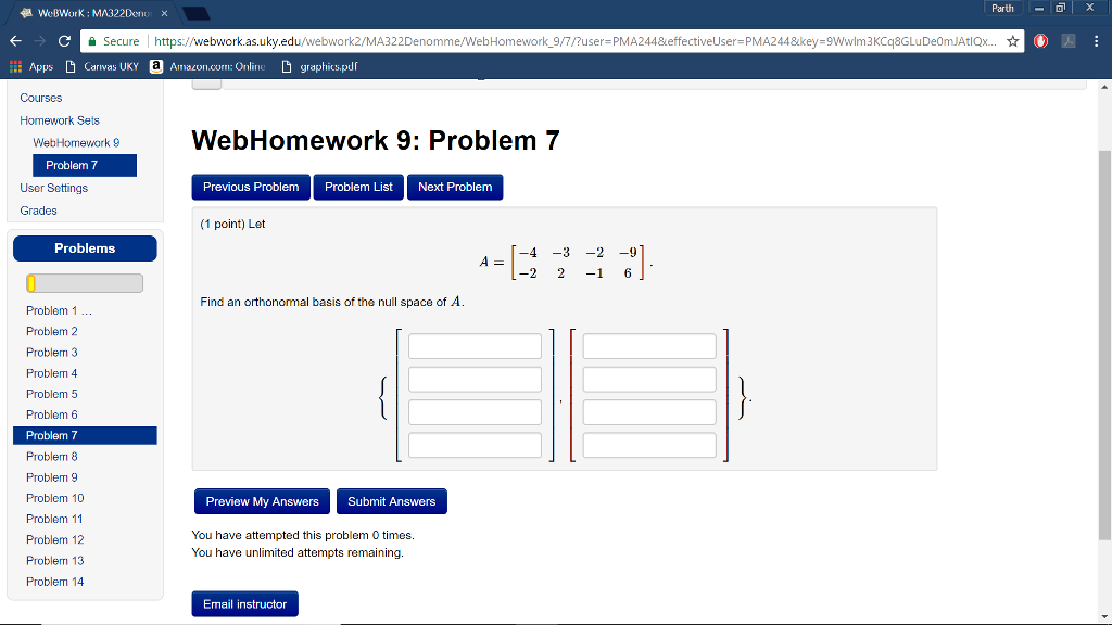 Solved Parth X WeBWorK : MA322Deno x Secure | Chegg.com