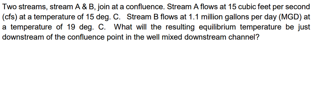 Solved Two streams, stream A & B, join at a confluence. | Chegg.com