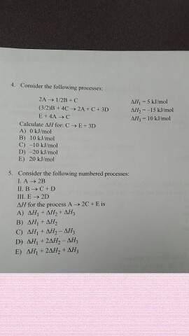 Solved Consider the following processes 2A rightarrow 1/2B | Chegg.com