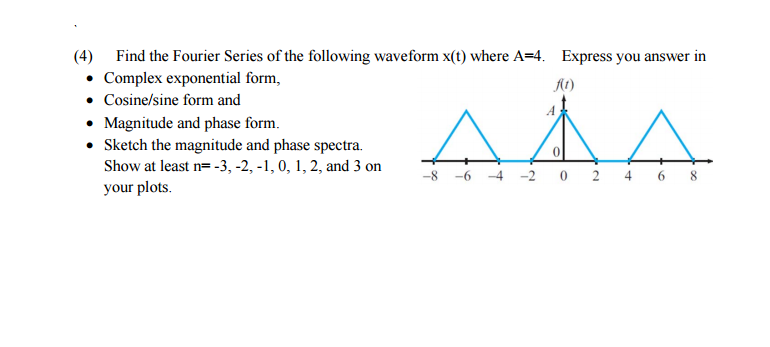 Solved Find The Fourier Series Of The Following Waveform