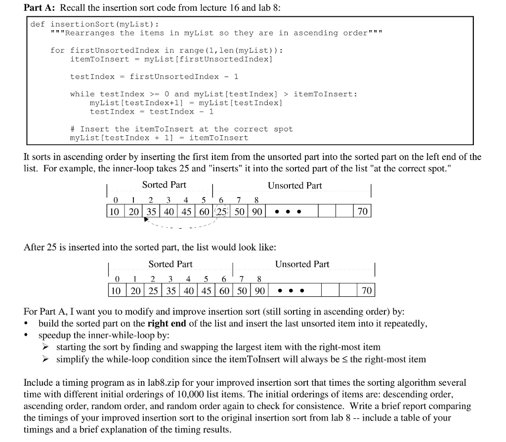 Part A Recall The Insertion Sort Code From Lecture Chegg