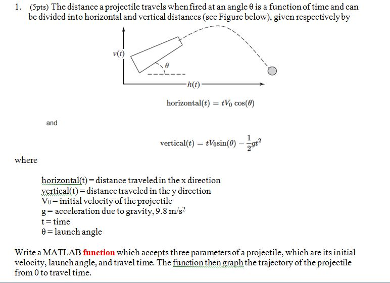 Solved 1. (5pts e distance a projectile travels when fired | Chegg.com