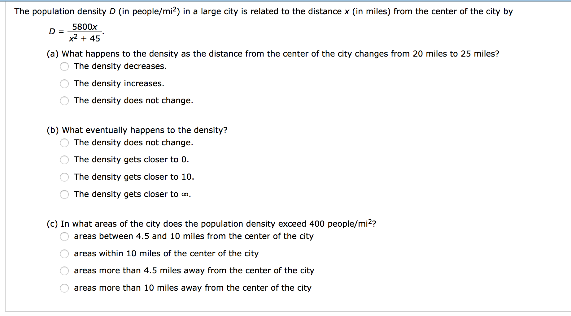 Solved The population density D (in people/mi^2) in a large | Chegg.com