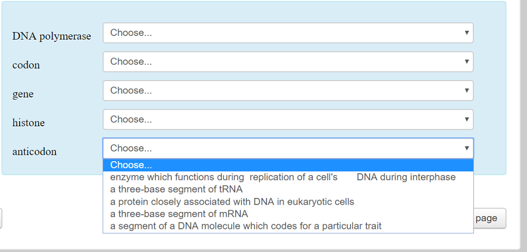 Solved DNA polymerase codon Choose.. gene histone anticodon | Chegg.com