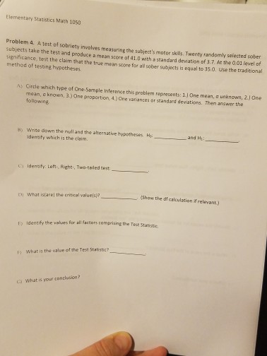 Solved Elementary Statistics Math 1050 Problem a. A test of | Chegg.com