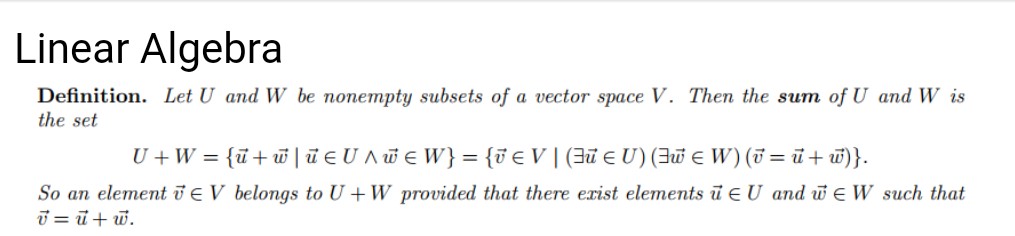 Solved Linear Algebra Definition. Let U and W be nonempty | Chegg.com