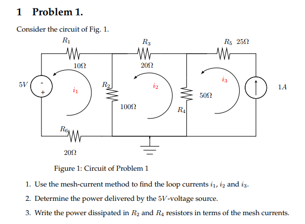 Solved 1 Problem 1. Consider the circuit of Fig. 1. R1 R3 R5 | Chegg.com