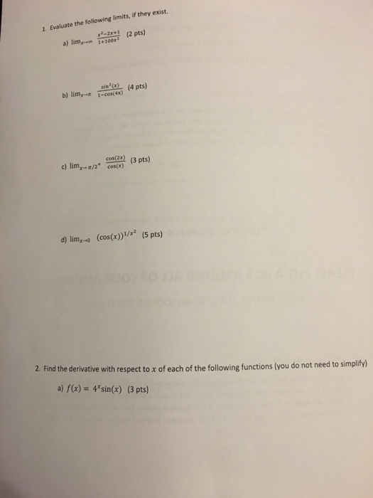 Solved 1. Evaluate the following limits, if they exist. a | Chegg.com