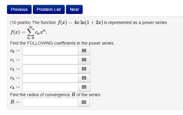 Solved The function f(x) = 4x ln(1 + 2x) is represented as a | Chegg.com