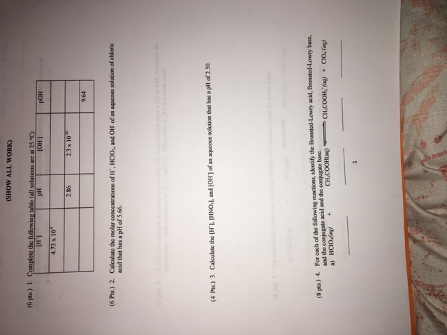 Complete the following table (all solution are at 25 | Chegg.com