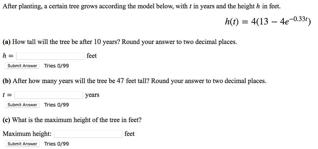 Solved After planting, a certain tree grows according the | Chegg.com