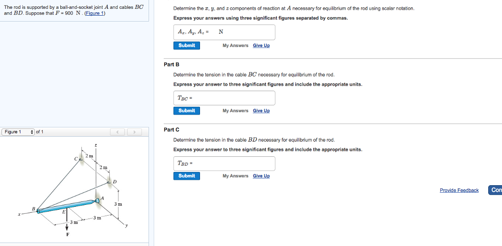 Solved The rod is supported by a ball-and-socket joint A and | Chegg.com