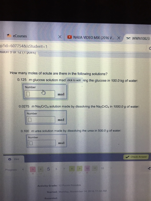 Solved How many moles of solute are there in the following | Chegg.com