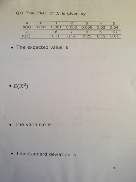 Solved The PMF of x is given by The expected value is | Chegg.com