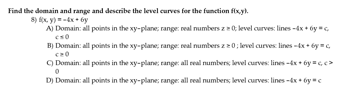 Solved Find the domain and range and describe the level | Chegg.com