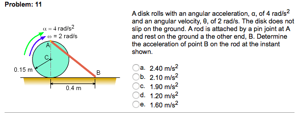 Solved A disk rolls with an angular acceleration, a, of 4 | Chegg.com