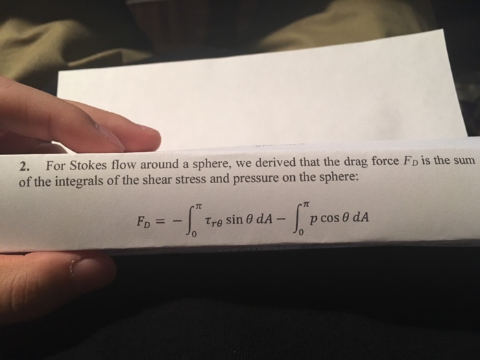 Solved For Stokes flow around a sphere, we derived that the | Chegg.com