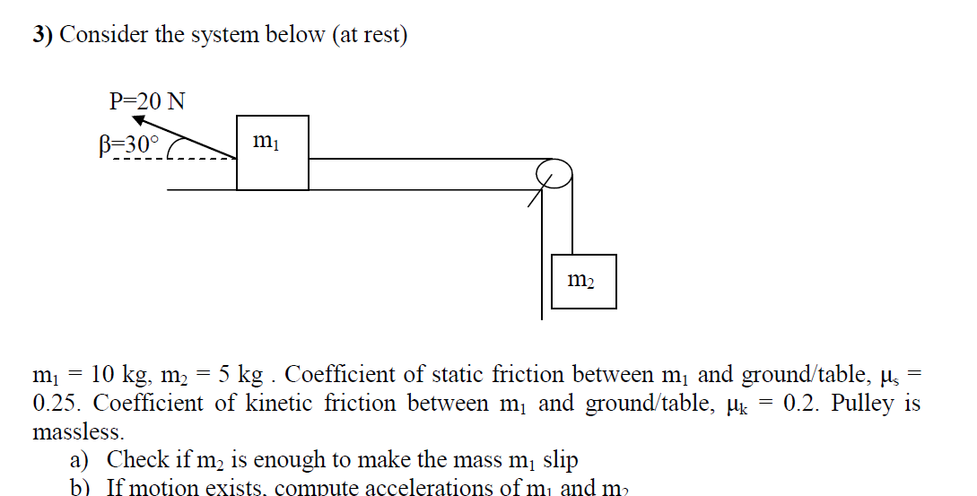 Solved Consider the system below (at rest) m1 = 10 kg, m2 = | Chegg.com
