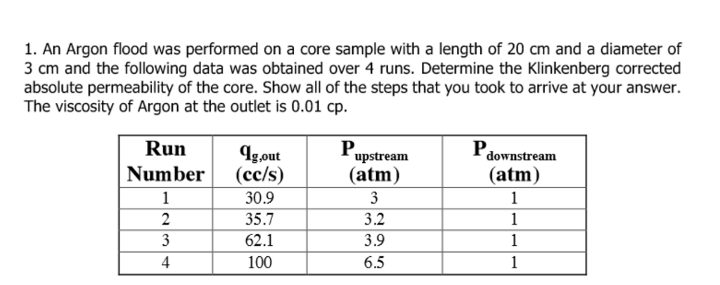 1. An Argon flood was performed on a core sample with | Chegg.com