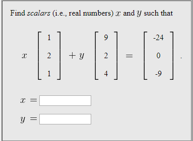Solved Find scalars (i.e., real numbers) r and y such that | Chegg.com