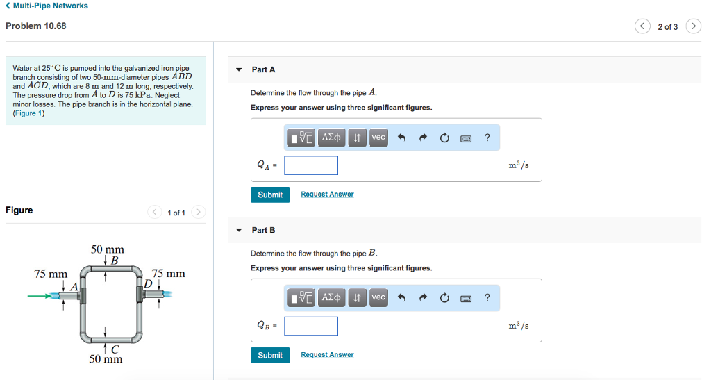 Solved Multi-Pipe Networks Problem 10.68 2 of 3 > Water at | Chegg.com