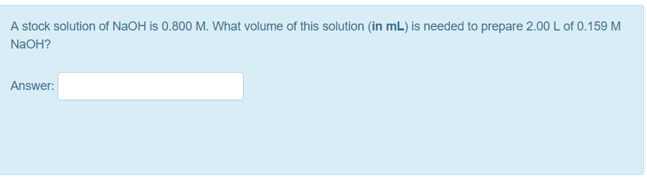 Solved A stock solution of NaOH is 0.800 M. What volume of | Chegg.com