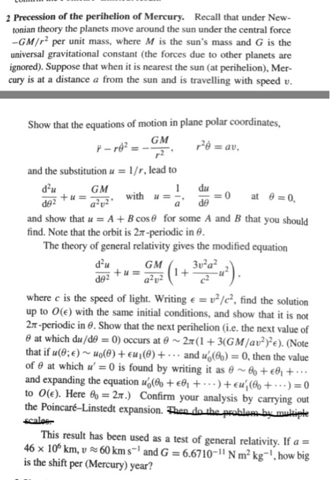 Solved Recall that under Newtonian theory the planets move | Chegg.com