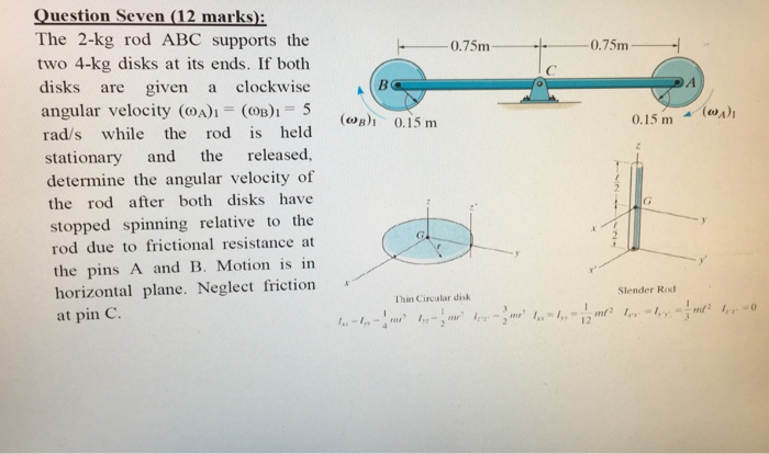 Solved The 2-kg rod ABC supports the two 4-kg disks at its | Chegg.com