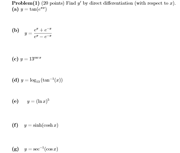 Solved Find y' by direct differentiation (with respect to | Chegg.com
