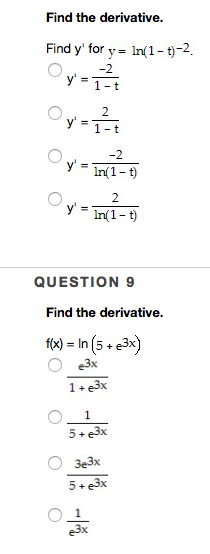 Solved Find the derivative. Find y' for y= ln(1-9-2 1- t 1- | Chegg.com